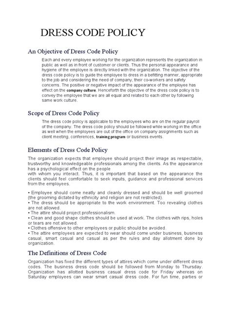 An Objective Of Dress Code Policy Pdf Clothing Dress