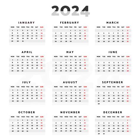 современный минималистский дизайн календаря 2024 года вектор Png современный календарь на 2024