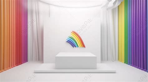 흰색 무대 3d 렌더링을 사용한 생생한 자부심 플래그 컬러 배경 컬러 배경 3d 배경 3d 렌더링 배경 이미지 Hd 컬러 3d 3d 렌더링 배경 사진 무료