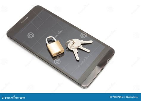 Smartphone With Small Lock And Keys Over It Mobile Phone Security And Data Protection Concept