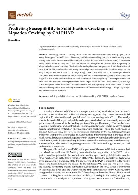 Pdf Predicting Susceptibility To Solidification Cracking And Liquation Cracking By Calphad