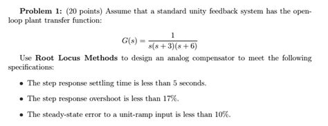 Solved Problem 1 20 Points Assume That A Standard Unity Feedback