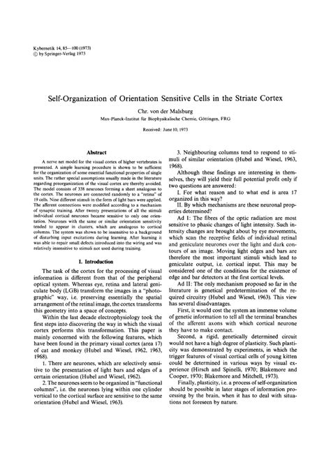 Pdf Self Organization Of Orientation Sensitive Cells In Striate Cortex