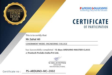 Completed 15 Days Arduino Master Class At Pantech Solutions Pvt Ltd Pantech Prolabs India The