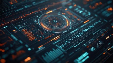 Futuristic User Interface With Orange And Cyan Glowing Data Visualizations Premium Ai