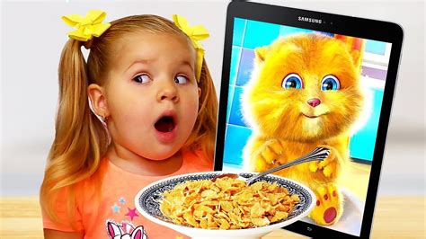 Diana And Funny Cat Eats Breakfast And Plays Youtube