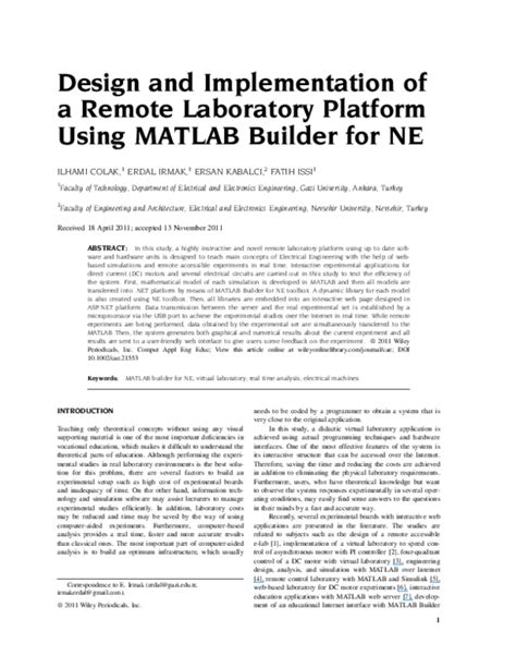 Design And Implementation Of A Remote Laboratory Platform Using Matlab