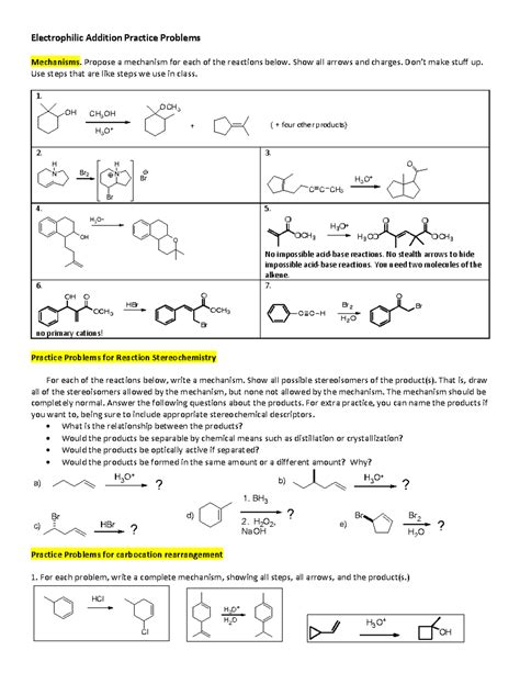 Electrophilic Addition Practice Problems Electrophilic Addition