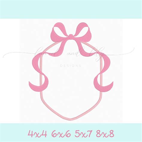 Bow Monogram Frame Machine Embroidery Design Long Tail Bow Frame