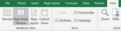 Microsoft Excel Page Break Preview Set Orientation Remove Spaces
