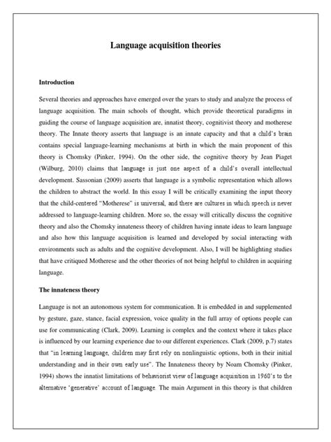 Language Acquisition Theories Pdf Language Acquisition Cognition