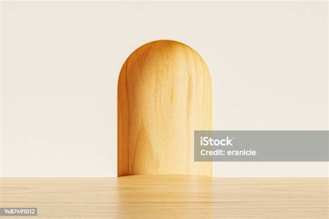 나무 아치가 있는 흰 벽 위에 검은색 바닥이 있는 3d 프리젠테이션 배경 3차원 형태에 대한 스톡 사진 및 기타 이미지 3차원 형태 아치 건축적 특징 흰색 Istock