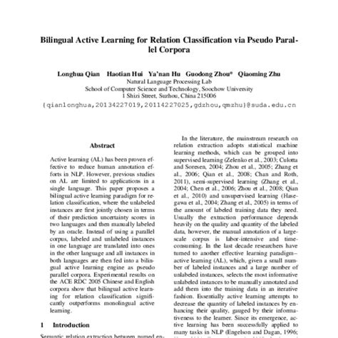 Bilingual Active Learning For Relation Classification Via Pseudo Parallel Corpora Acl Anthology