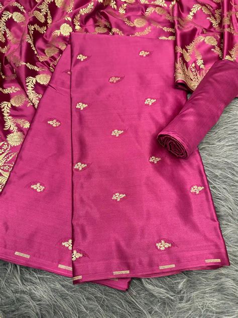 Rich Maroon Premium Mashru Katan Banarasi Suit Unique Threads Sarees