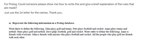 Solved For Prolog Could Someone Please Show Me How To Write