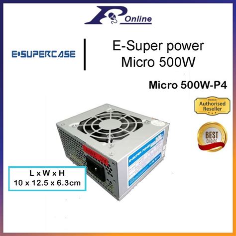 E Superpower Micro 500w P4 500w Micro Atx Power Supply Unit Grey