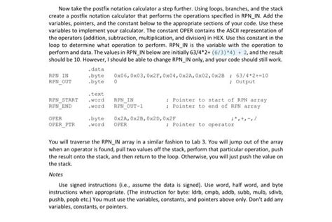 Solved Now Take The Postfix Notation Calculator A Step