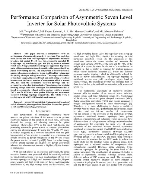 Pdf Performance Comparison Of Asymmetric Seven Level Inverter For
