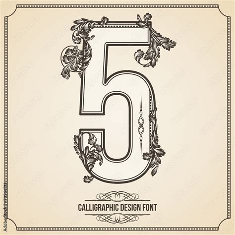 Calligraphic Font Number 5 Vector Design Background Stock Vector