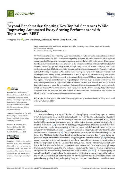 Pdf Beyond Benchmarks Spotting Key Topical Sentences While Improving Automated Essay Scoring