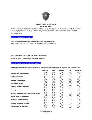 Fillable Online Albany Ga Albany Police Department Citizen Survey Community Oriented Policing