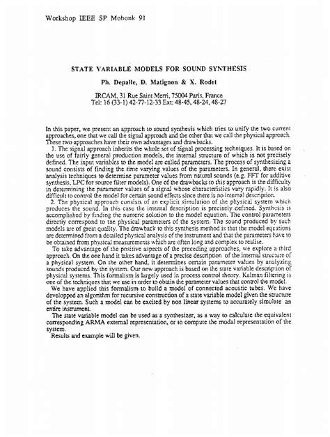 State Variable Models For Sound Synthesis Ieee Conference Publication