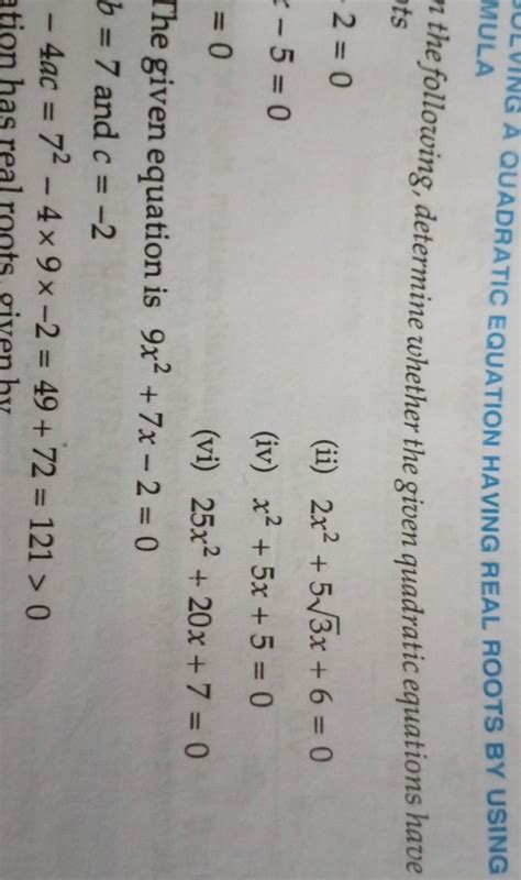 Quadratic Equation Having Real Roots By Usingin The Following Determine