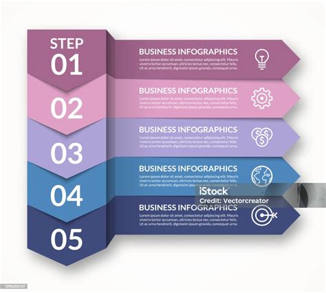 최소 화살표 인포그래픽 벡터 요소 다이어그램 그래프 차트 보고서에 사용할 수있는 5 가지 다채로운 단계 화살표 인포그래픽에 대한 스톡 벡터 아트 및 기타 이미지 Istock