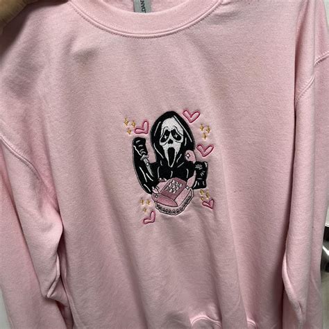 Embroidered Pink Scream Sweatshirt Sweatshirt Fall Depop