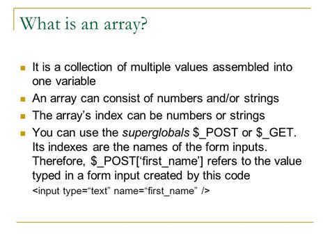 Using Arrays In Php Part I Lecture 6 What Is An Array It Is A