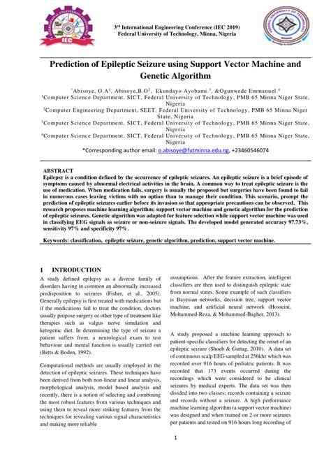 Pdf Prediction Of Epileptic Seizure Using Support Vector Machine And