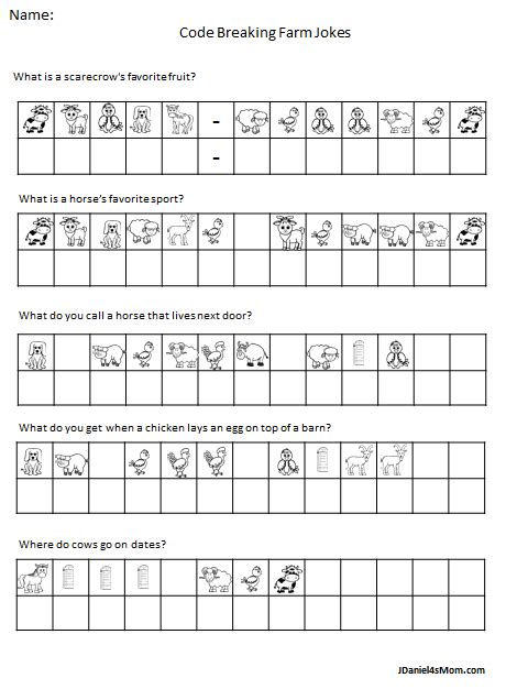 Farm Jokes Code Breaking Puzzle Activity With Printable Worksheets This What Page One Looks
