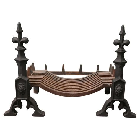 Antique Fireplace Set English Cast Iron Fire Basket Andirons