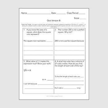 Square Roots And Cube Roots Quiz Multiple Versions TpT