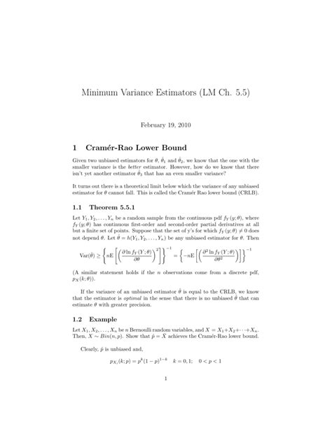 Minimum Variance Estimators And Cramér Rao Lower Bound