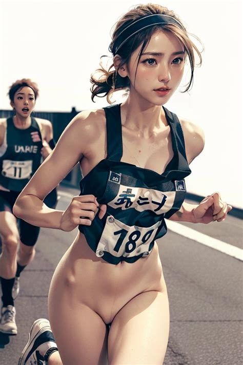 Only Wear Sport Headband And Bib Number And Sneakers 작은 엉덩이 딱 맞는 체형AI 포르노