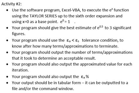 Solved Activity 2 • Use The Software Program Excel Vba