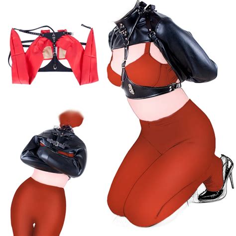 Bdsm Costume Open Breast Cupless Straight Jacket Top Leather Arm Binder