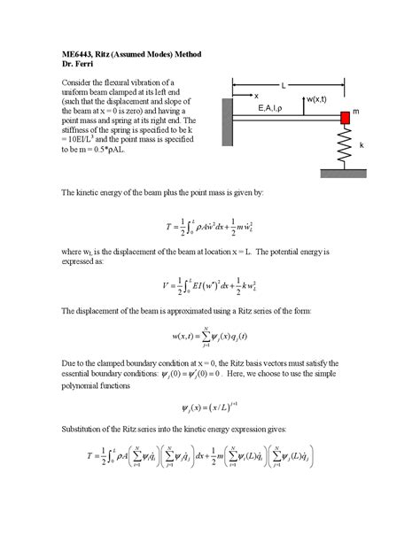 Ritz Assumed Modes Method Variational Methods Me 6443 Docsity