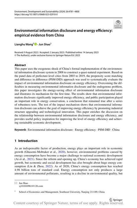 Environmental Information Disclosure And Energy Efficiency Empirical
