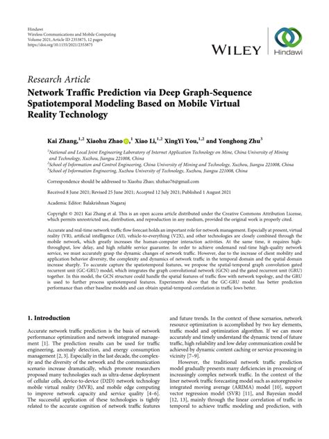 Pdf Network Traffic Prediction Via Deep Graph Sequence Spatiotemporal