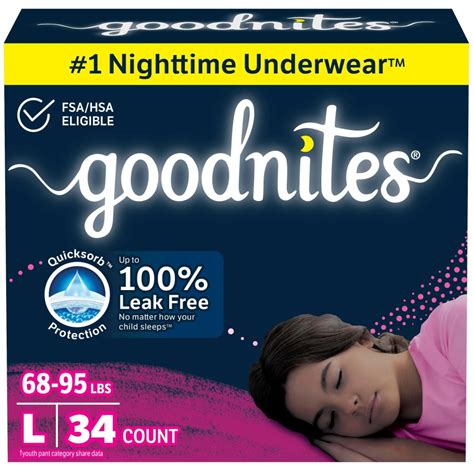 Goodnites Girls Size Large Nighttime Bedwetting Underwear 68 95 Lbs