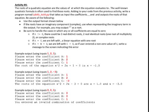 Solved Activity The Roots Of A Quadratic Equation Are Chegg