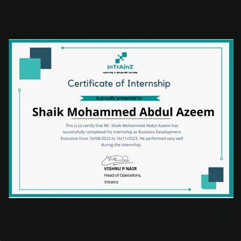 shaik azeem on linkedin i am happy to share i have completed my internship in intrainz thank you…
