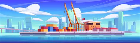 Vector Sea Port Container Logistic In Harbor Stock Vector Vector Sea Port Container Logistic In Harbor Stock Vector