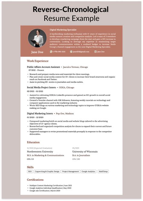 Chronological Order Resume Example