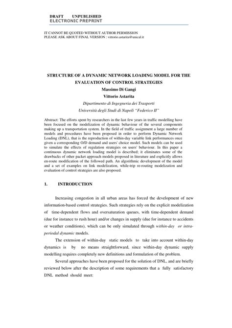 Pdf Structure Of A Dynamic Network Loading Model For The Evaluation