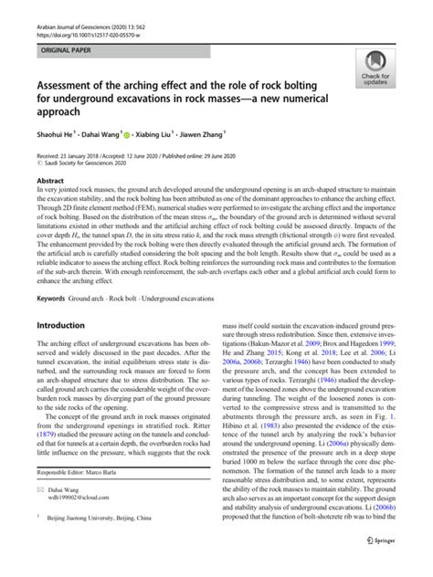 Assessment Of The Arching Effect And The Role Of Rock Bolting For Underground Excavations In