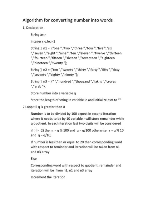 Algorithm For Converting Number Into Words Pdf