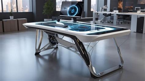 Premium Ai Image An Advanced Pc Table For Futuristic Workspace With